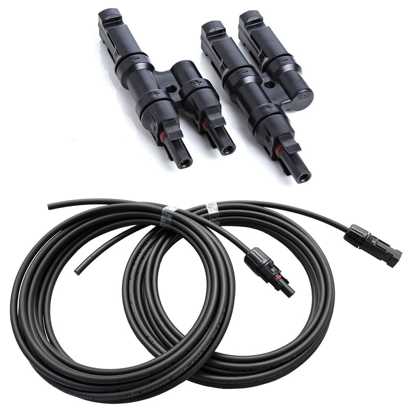 Two 5m 16ft Solar Cables + One Pair 1F2M&1M2F Connectors for Connect ...
